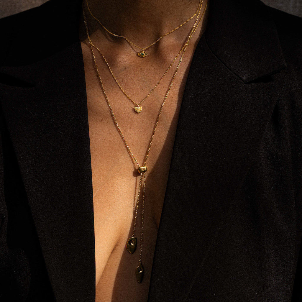 Mini Rays Of Light Necklace Emerald Gold