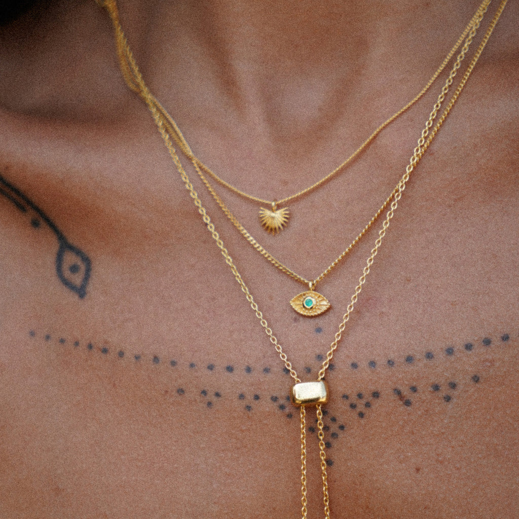 Mini Rays Of Light Necklace Emerald Gold