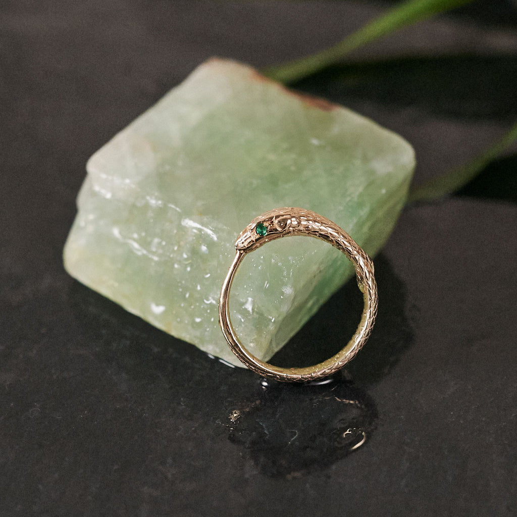Ouroboros Snake Ring Gold Limited Edition with Emeralds